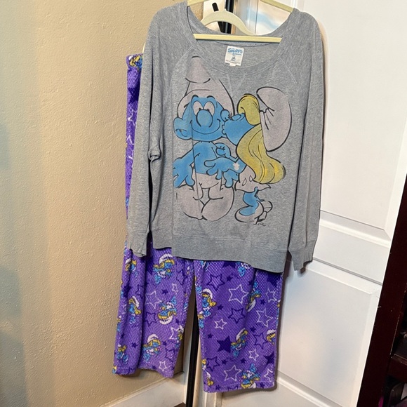 Smurfs | Intimates & Sleepwear | Womens Smurfette Pajama Set Gray And ...